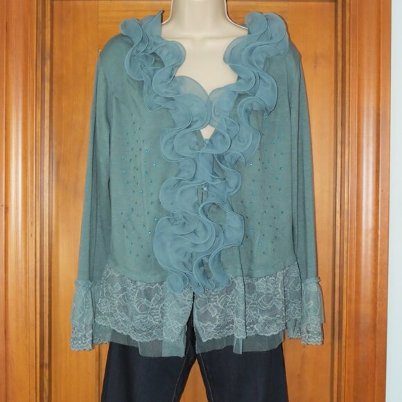 Pretty Angel | Tops | Pretty Angel Sage Green Top Ruffles Lace | Poshmark